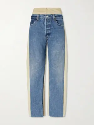B Sides Double Waistband Reworked Suede-trimmed Wide-leg Jeans - Blue