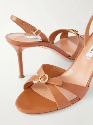 AQUAZZURA Iza 75 Leather Slingback Sandals - Brown