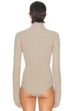 Alaïa Ribbed Knit Turtleneck Bodysuit - Sable