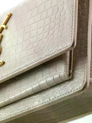 Saint Laurent Sunset Top Handle Chain Wallet Crocodile Embossed Leather Crossbody Bag - Neutrals