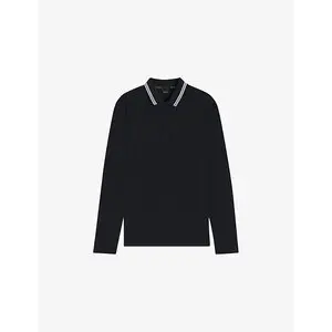 BOSS Brand-emed Long-sleeved Cotton-piqué Polo Shirt - Navy