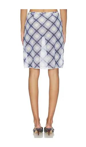 Superdown Rylan Chiffon Plaid Midi Skirt - Blue