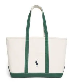Polo Ralph Lauren Cotton Canvas Tote Bag With Pony Logo - Neutral