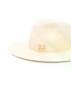 Ruslan Baginskiy Straw Fedora Hat With Pearl Chain