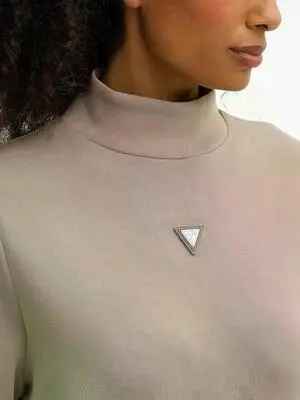 Guess Mock Neck Triangle Appliqué Cropped Long Sleeve Top