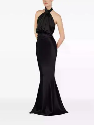 ALEXIA & ANTONIA Draped Halter Silk Blouse