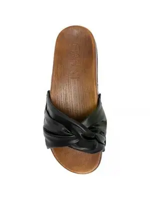 GANNI Studded Knot Detail Slip-on Sandals - Black