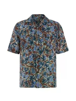 Boggi Milano Regular Fit Printed Linen Shirt - Blue