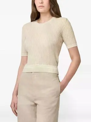 TOD'S Ribbed Knit Short Sleeve Top - Neutrals