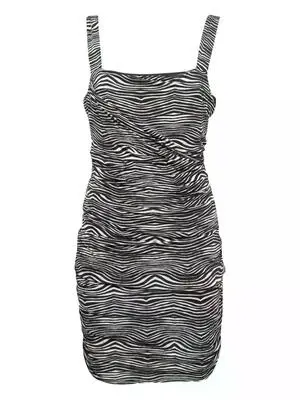 Pierre Balmain Zebra Print Draped Mini Dress - Black