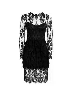 CATALINA Chantilly Lace Tiered Dress - Black
