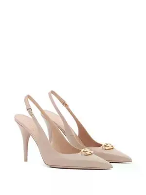 Valentino Garavani Calfskin Leather Slingback Pumps With Vlogo Signature Detail - Neutrals