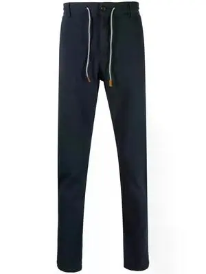 Eleventy Navy Tapered Cotton-blend Drawstring Chinos - Blue