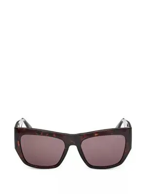 Guess Tortoiseshell-effect Logo Plaque Rectangle Sunglasses - Brown