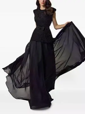 SILK LOVE & LACE Sequin-embellished Belted Dress - Black