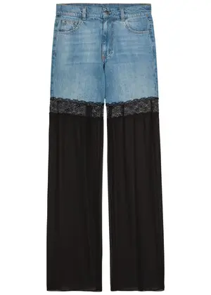 NENSI DOJAKA Panelled Lace-trimmed Wide-leg Jeans - Blue