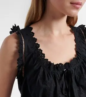 DÔEN Traveler Embroidered Cotton Top - Black