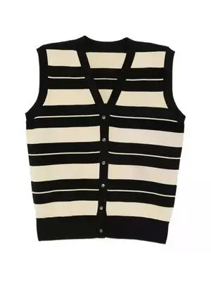 LESS Striped Buttoned Knit Vest - Black