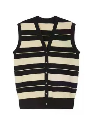 LESS Striped Buttoned Knit Vest - Black
