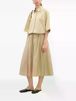 LESS Cropped Poplin Shirt With Drawstring Hem - Neutrals