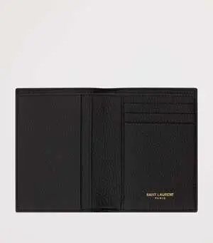 Saint Laurent Leather Cassandre Bifold Wallet - Black