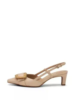 FRAU Raffia-crochet Buckle Slingback Pumps - Neutrals