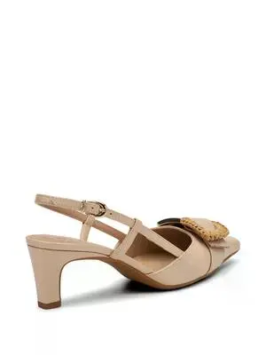 FRAU Raffia-crochet Buckle Slingback Pumps - Neutrals