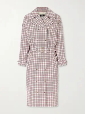 WILLY CHAVARRIA Checked Belted Trench Coat - Red