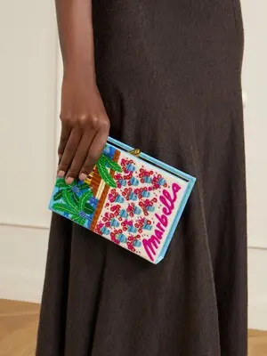 OLYMPIA LE-TAN Marbella Embroidered Canvas Clutch - Multi