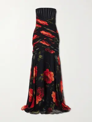 Carolina Herrera Strapless Floral-printed Silk Chiffon Gown - Multi