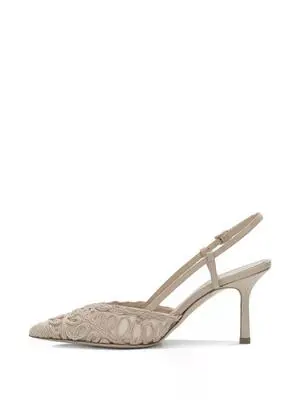 NINALILOU Beige Crochet-knit Slingback Pumps