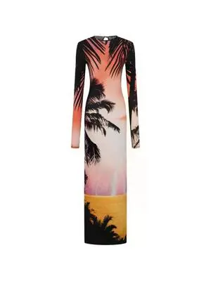 Rabanne Embellished Palm Print Maxi Dress
