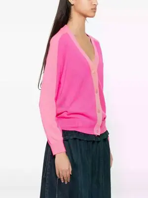 From Future Two-tone V-neck Cardigan - Pink