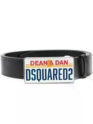 Dsquared2 Logo Plaque Leather Belt - Black