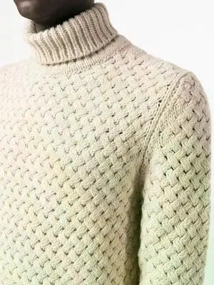 LARDINI Cream White Cable Knit Roll Neck Jumper
