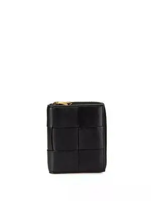 Bottega Veneta 2012-2024 Lambskin Maxi Intreccio Cassette Bifold Zip Wallet Small Wallets Black