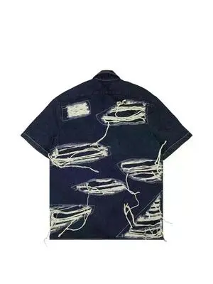 WHO DECIDES WAR Distressed Short-sleeve Denim Shirt