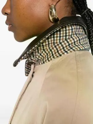 Brunello Cucinelli Beige Leather Trim Coat With Monili Detail