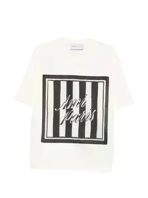 AMI Paris White Cotton Striped Logo T-shirt
