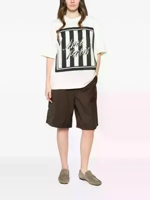 AMI Paris White Cotton Striped Logo T-shirt