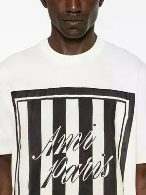 AMI Paris White Cotton Striped Logo T-shirt