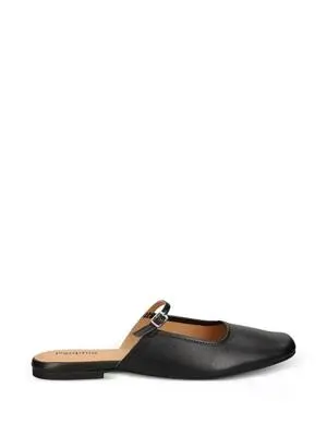 PSOPHIA Leather Buckle Strap Ballet Flats - Black