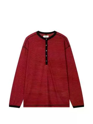 STUDIO TOMBOY Striped Henley T-shirt - Red