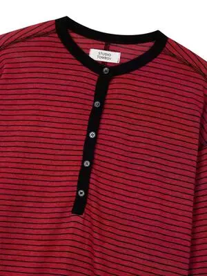 STUDIO TOMBOY Striped Henley T-shirt - Red