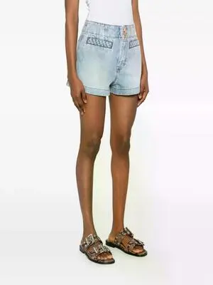 Zimmermann Indra Braided-trim High-rise Denim Shorts - Blue