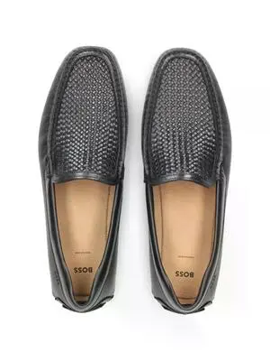 BOSS Woven-panel Leather Loafers