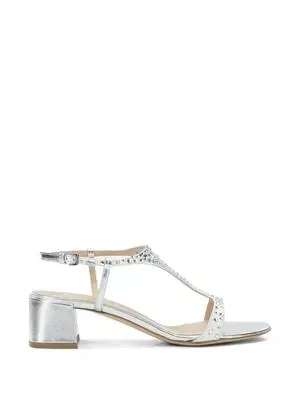 NINALILOU Crystal Embellished Leather Block Heel Sandals