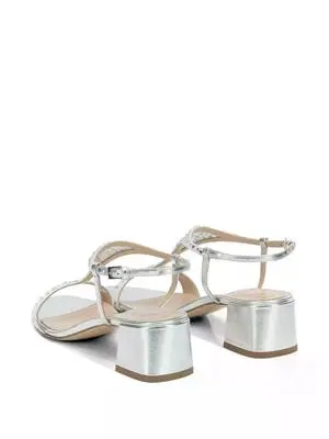 NINALILOU Crystal Embellished Leather Block Heel Sandals