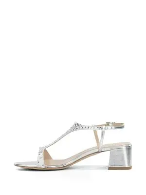 NINALILOU Crystal Embellished Leather Block Heel Sandals