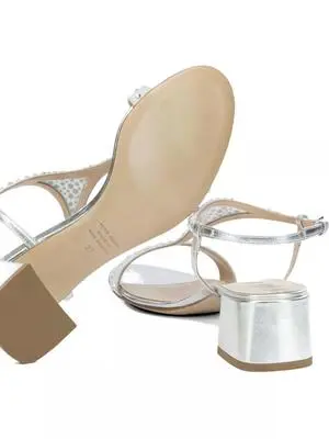 NINALILOU Crystal Embellished Leather Block Heel Sandals